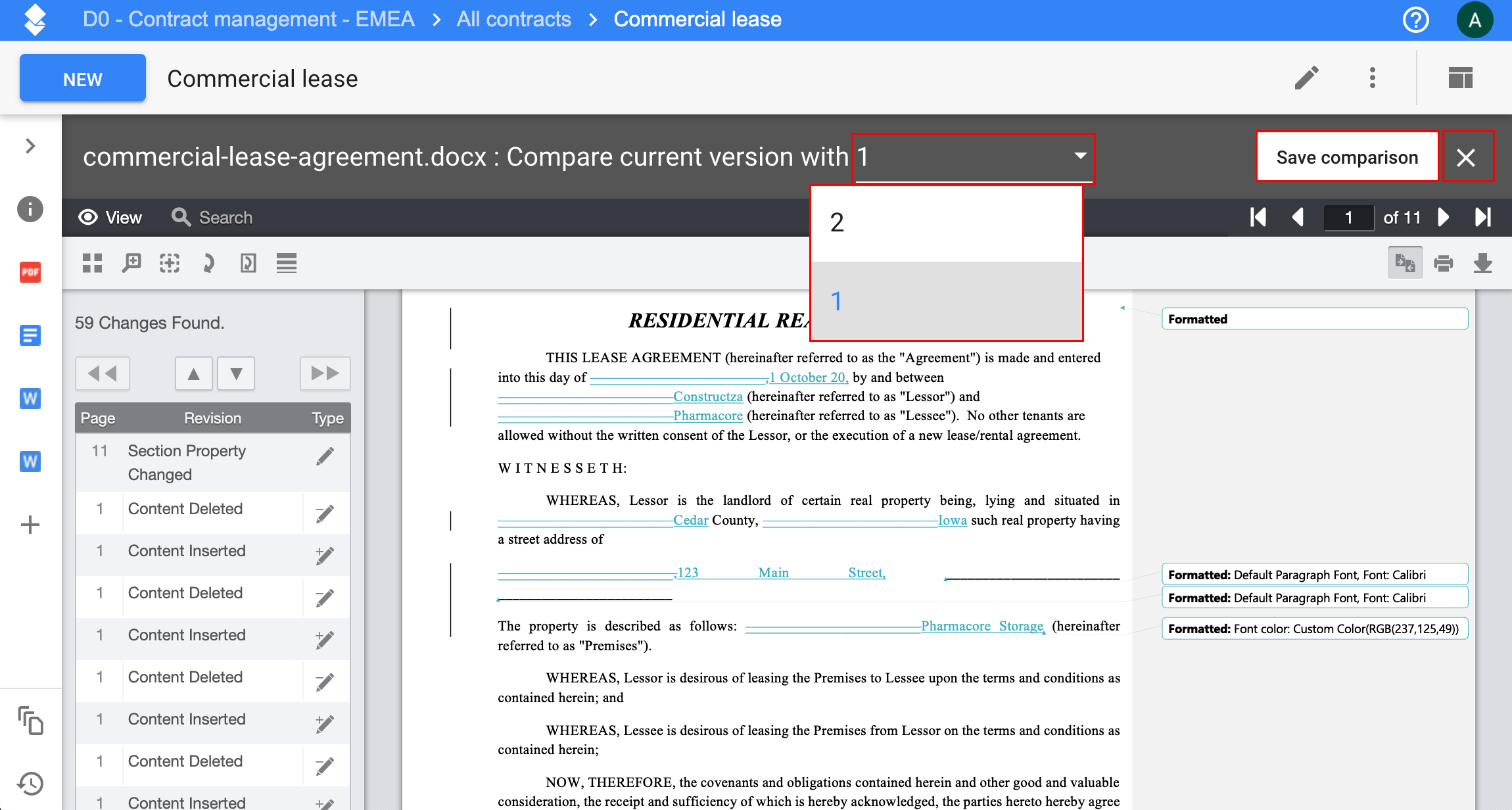 Use the Compare feature in attached Word files to compare versions – AODocs Knowledge Base
