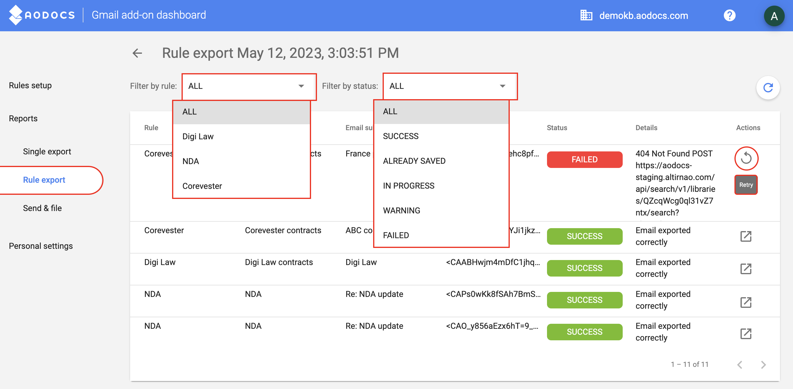 View and manage Gmail add on reports – AODocs Knowledge Base