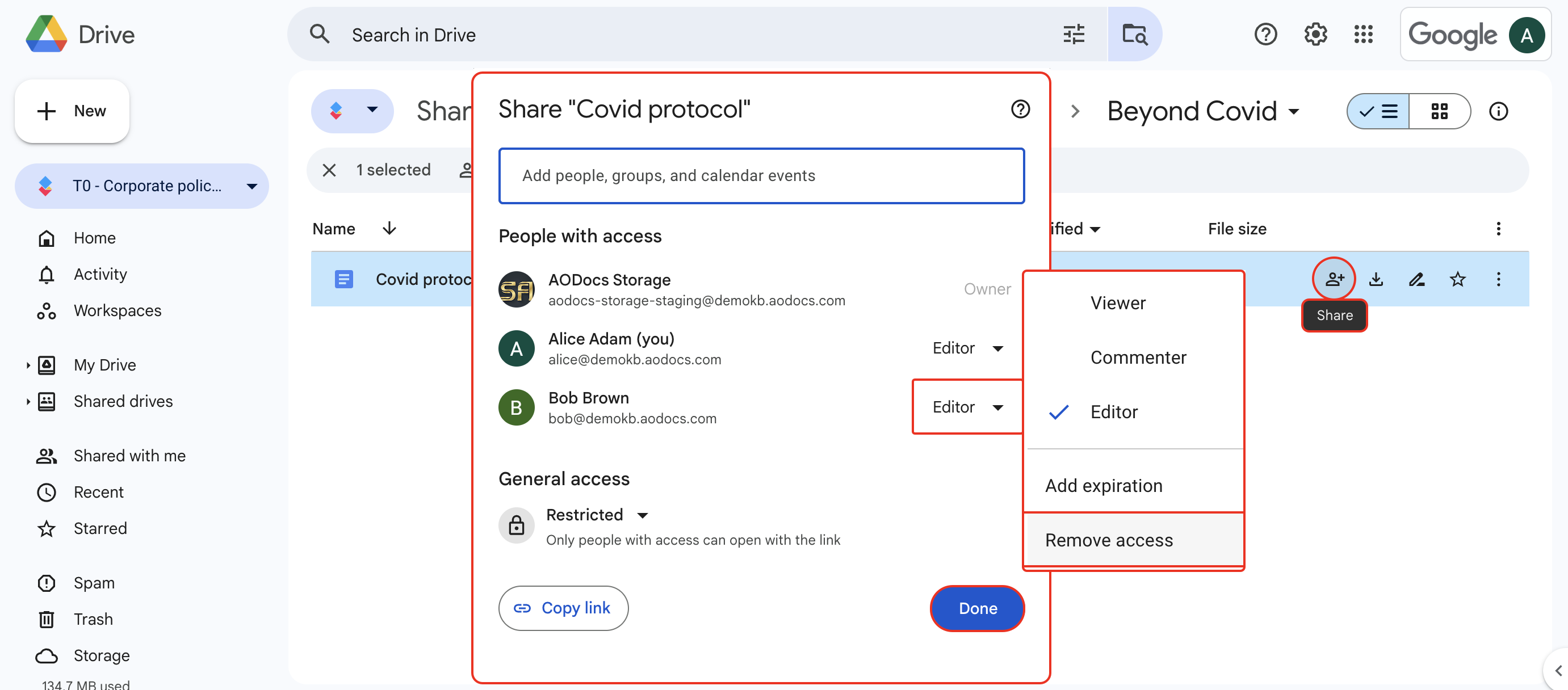 Share files and folders in Team Folders – AODocs Knowledge Base