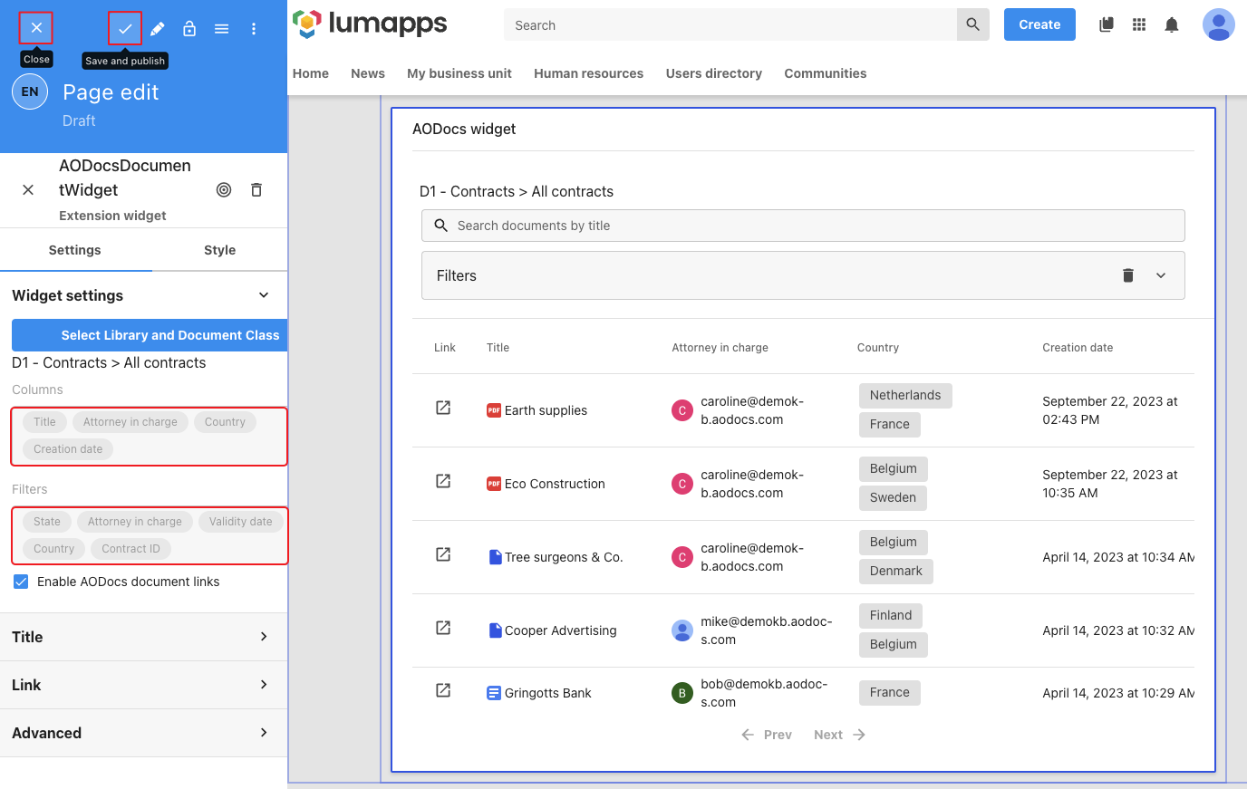 Set Up The Aodocs Lumapps Widget Aodocs Knowledge Base