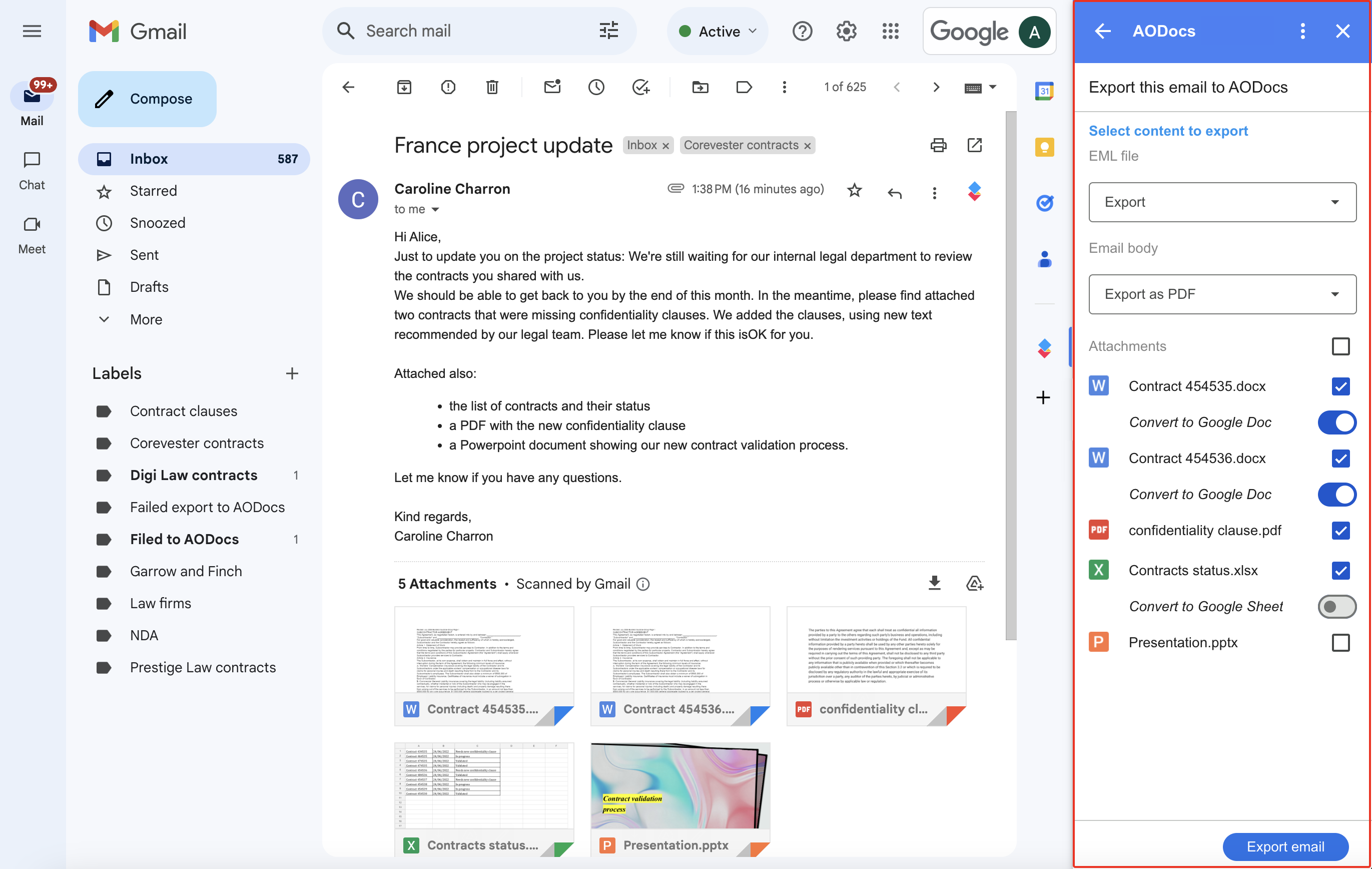 Export a Gmail message you received into an AODocs library – AODocs Knowledge Base