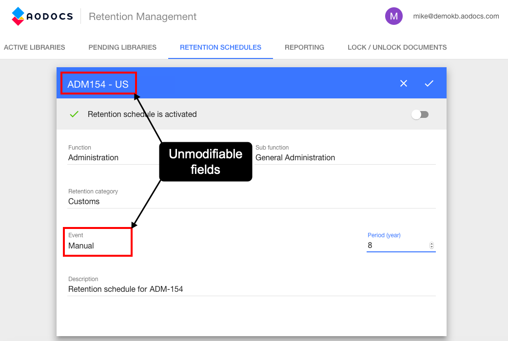 Manage your retention schedules – AODocs Knowledge Base
