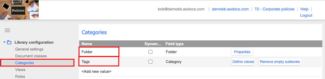 View and configure default categories – AODocs Knowledge Base
