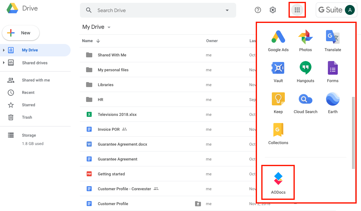 Switch between the AODocs interface and Google Drive – AODocs Knowledge Base