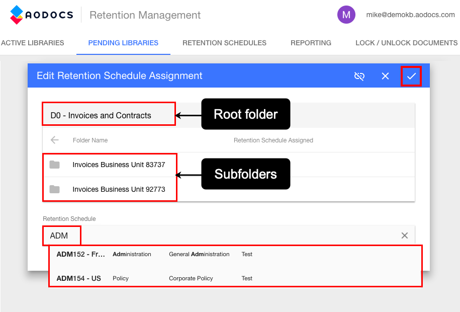 Assign retention schedules to AODocs libraries – AODocs Knowledge Base