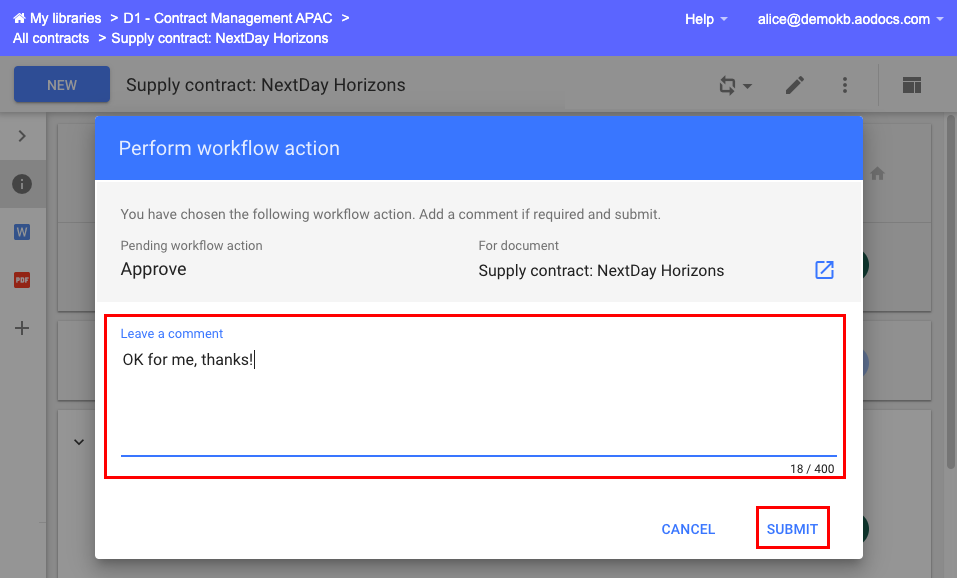 Perform Workflow Actions Aodocs Knowledge Base 4378