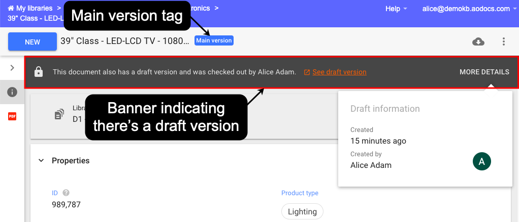 Check out a document: create a draft version – AODocs Knowledge Base