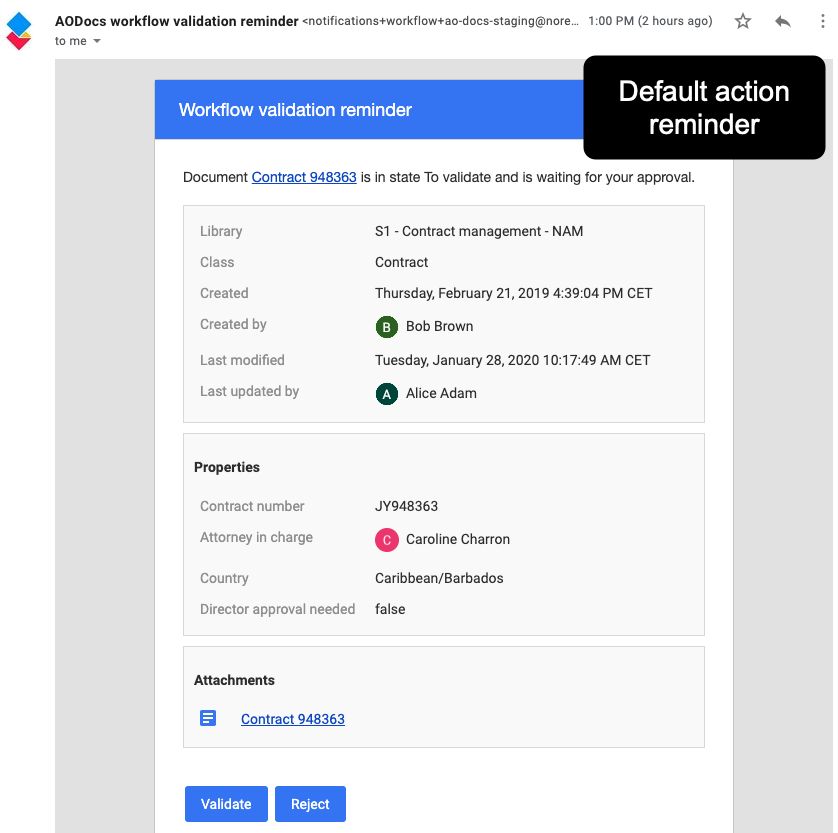 Step 5b: Configure workflow emails – Action reminders – AODocs Knowledge Base