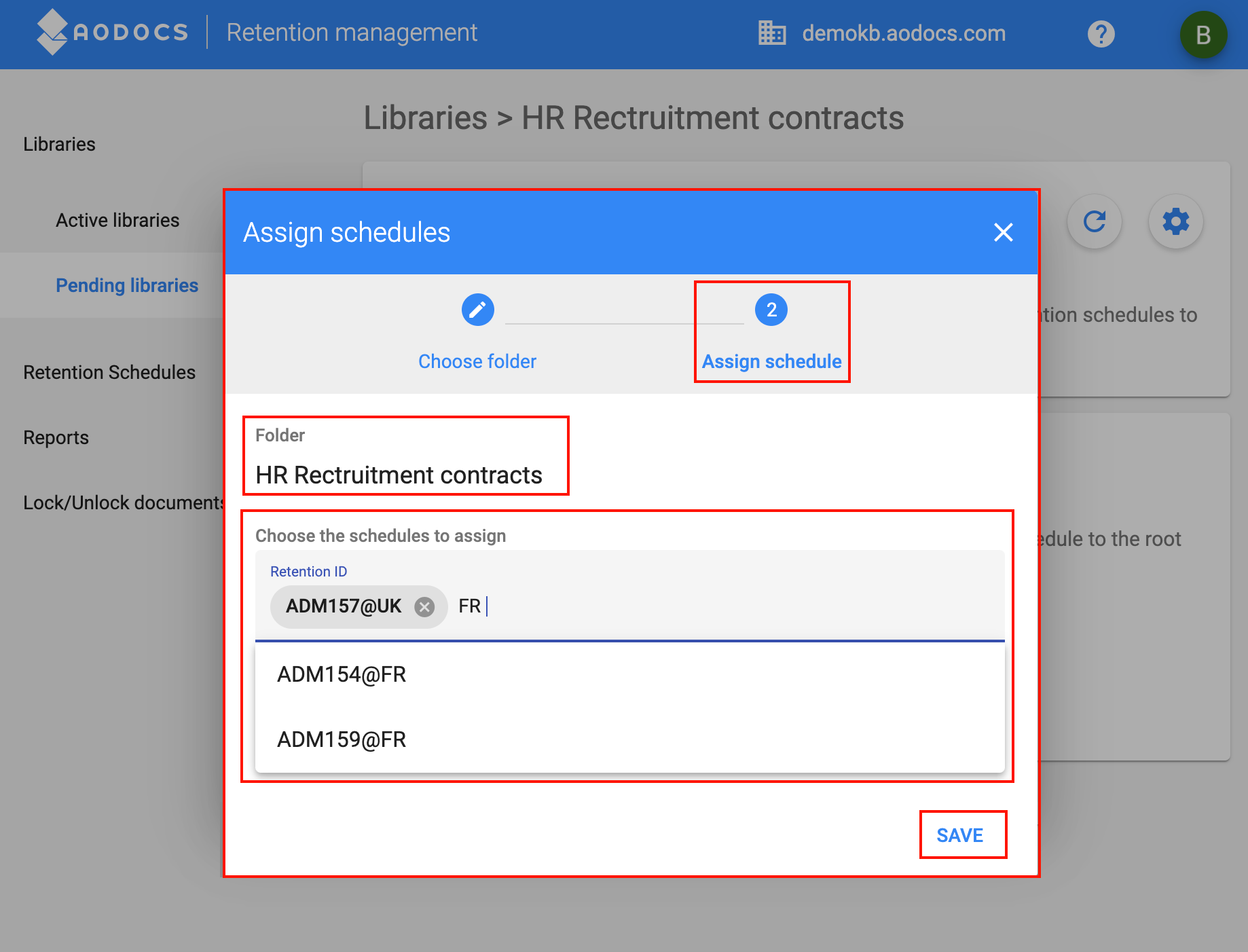 Assign retention schedules to AODocs libraries – AODocs Knowledge Base