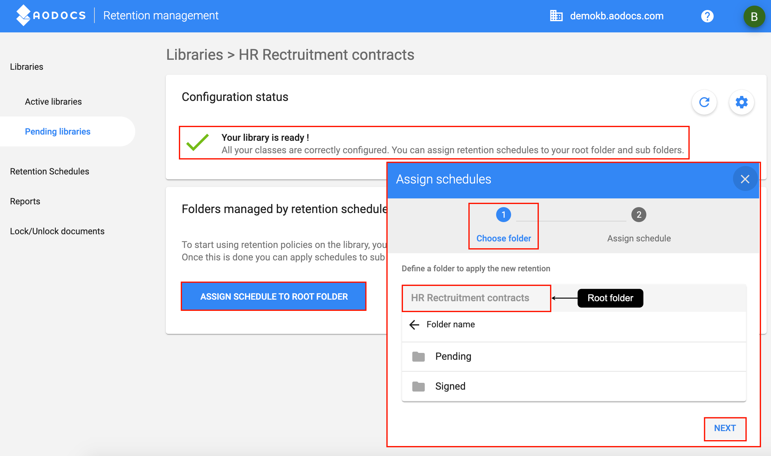 Assign retention schedules to AODocs libraries – AODocs Knowledge Base