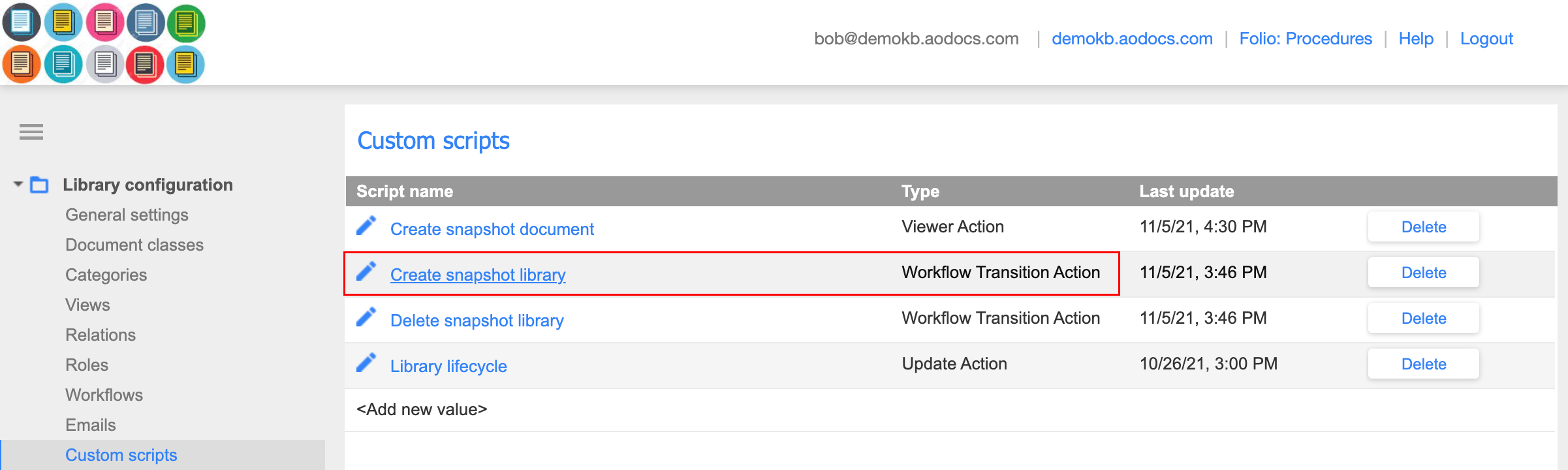 Set up custom scripts in your Folio libraries – AODocs Knowledge Base