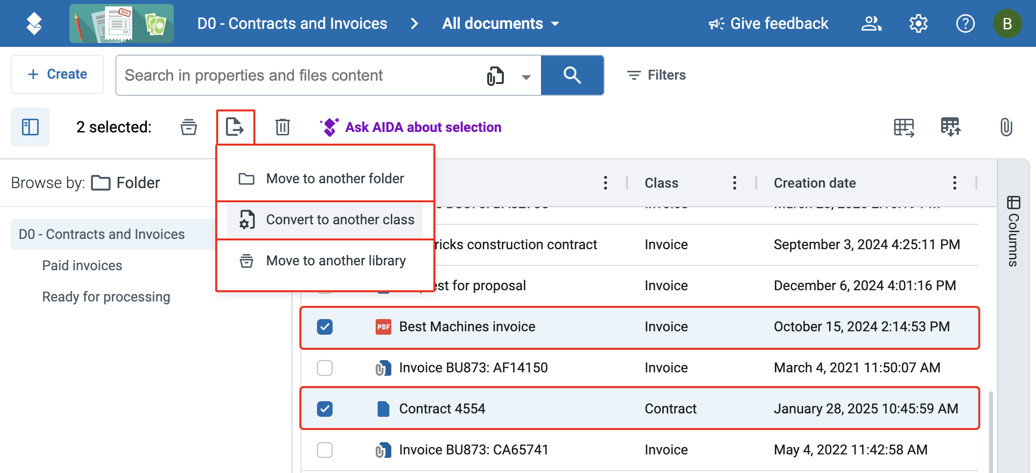 Convert documents to a different document class – AODocs Knowledge Base